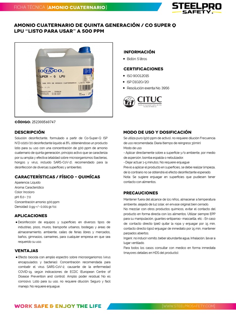 Ficha Tecnica Amonio Cuaternario | PDF | Química