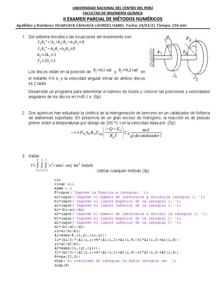 Segundo Examen Parcial de Metodos Numericos | PDF | Integral | Catálisis