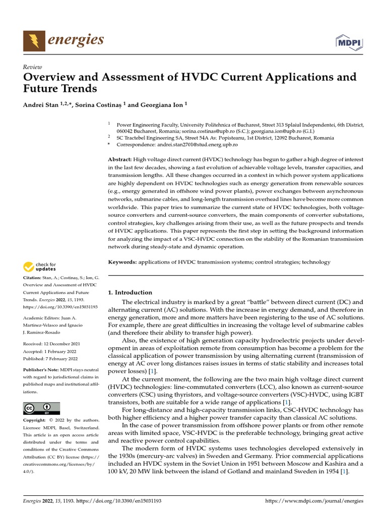 Energies: Overview and Assessment of HVDC Current Applications and Future Trends | Descargar ...