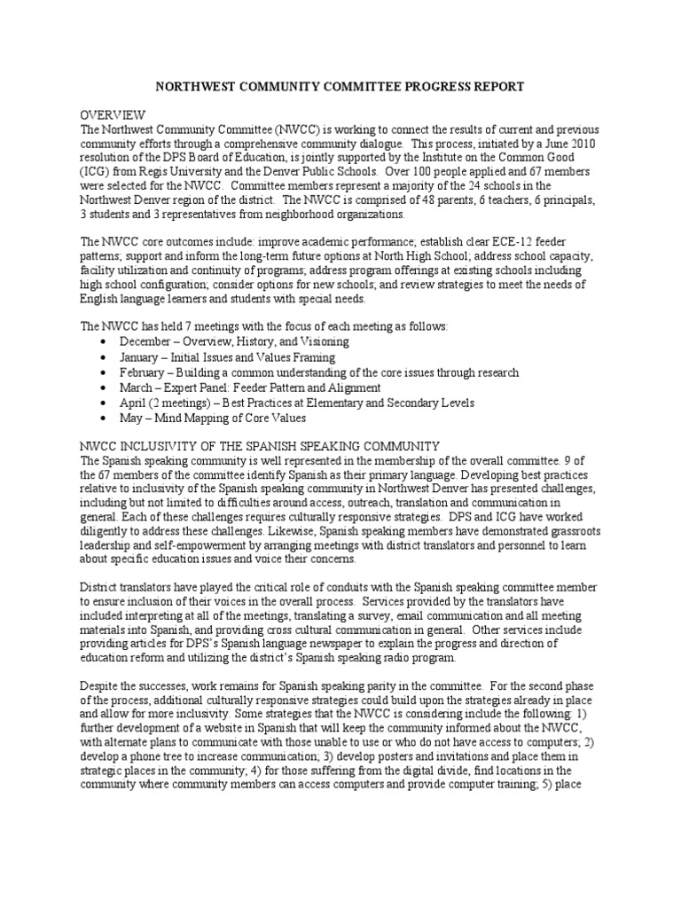 NWCC Community Progress Report 2023 | PDF | Community | Committee