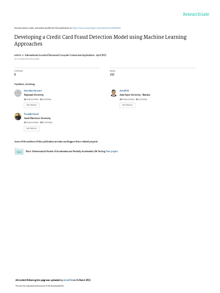 Paper 50-Developing A Credit Card Fraud Detection Model | PDF