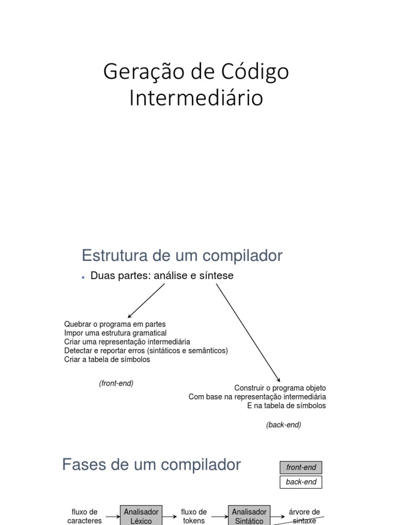 Geração de Código Intermediário | PDF | Compilador | Análise sintática ...