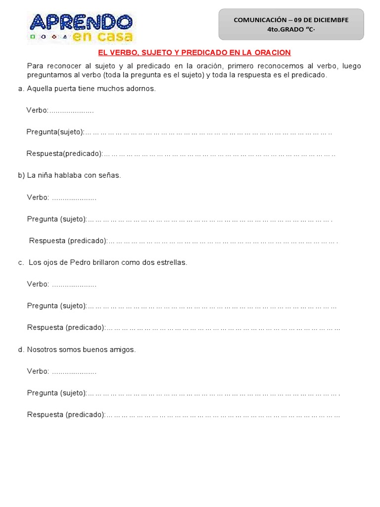 El Verbo, Sujeto y Predicado | PDF