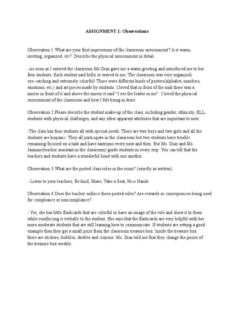 Observation Assignments | PDF | Classroom | Teachers