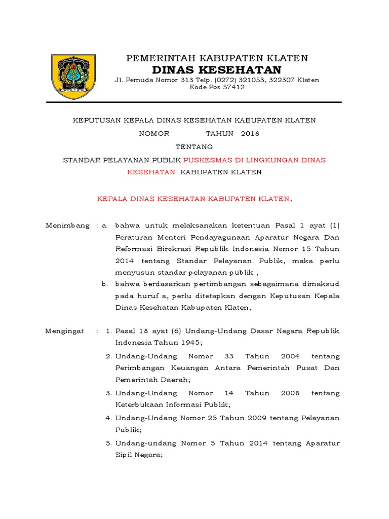 CONTOH SK Standar Pelayanan Publik | PDF