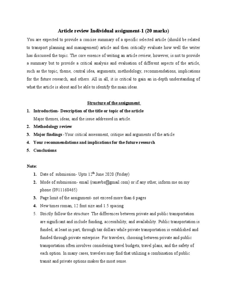 Article Review Assignment-1 | PDF | Market Segmentation | Public Transport