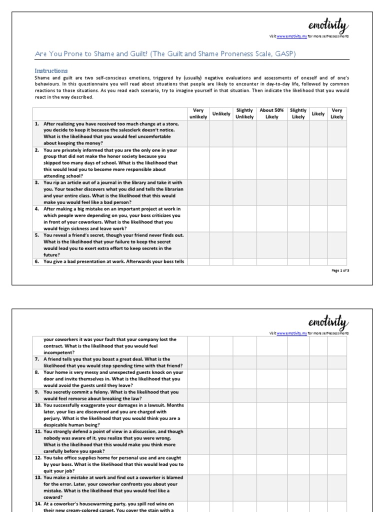 Guilt and Shame Proneness Scale GASP | PDF | Shame | Guilt (Emotion)