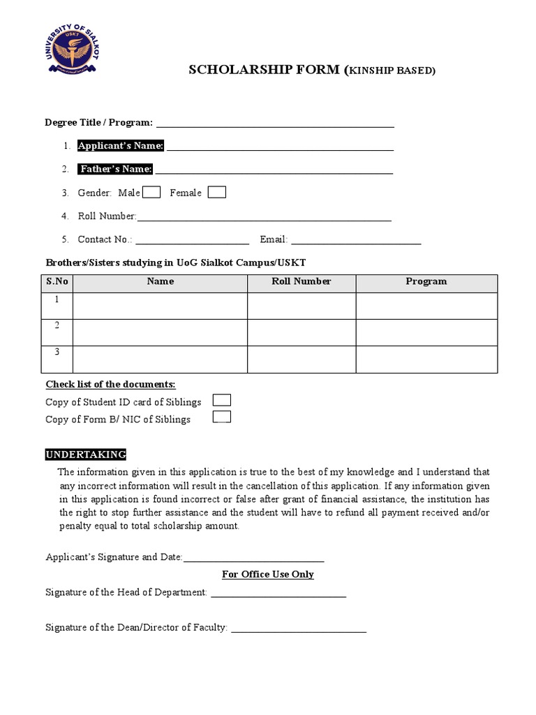 Kinship-Based Scholarship Application Form | PDF | Finance & Money ...