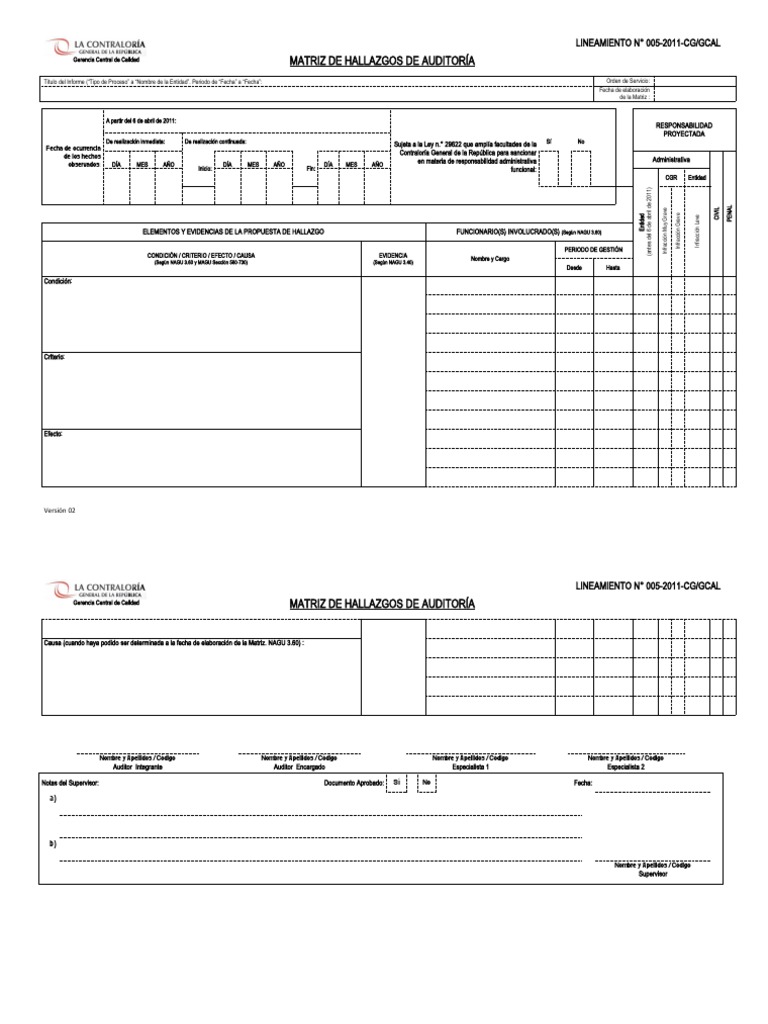 Formato Matriz de Hallazgo de Auditoria (Versión-02.word) | PDF | Gobierno | Justicia