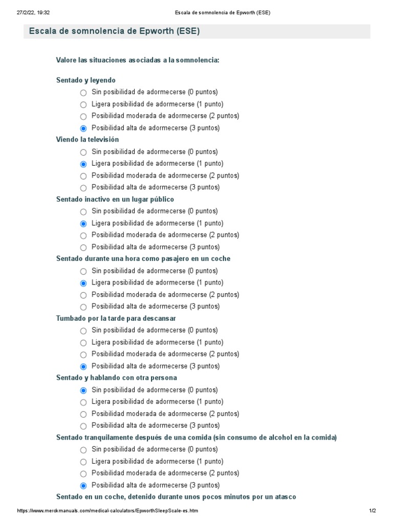 Escala de Somnolencia de Epworth (ESE) | PDF
