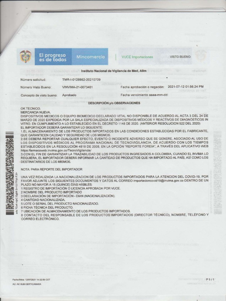 Invima Visto Bueno | PDF