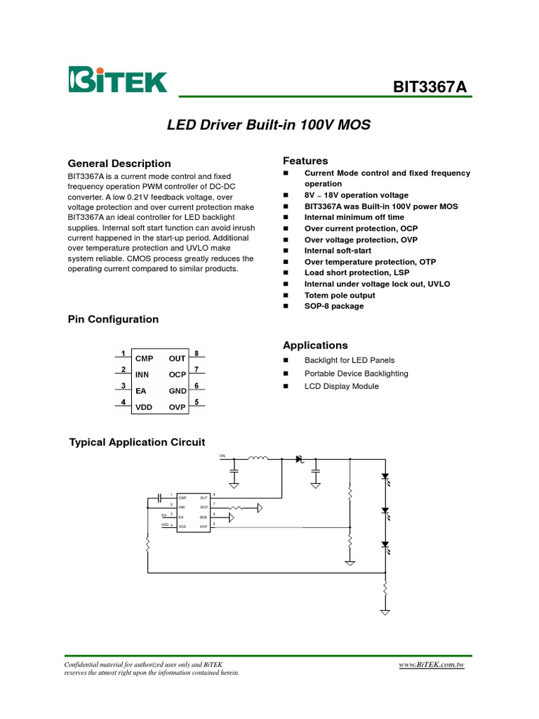LED Driver Built-In 100V MOS: BIT3367A | PDF | Backlight | Liquid ...