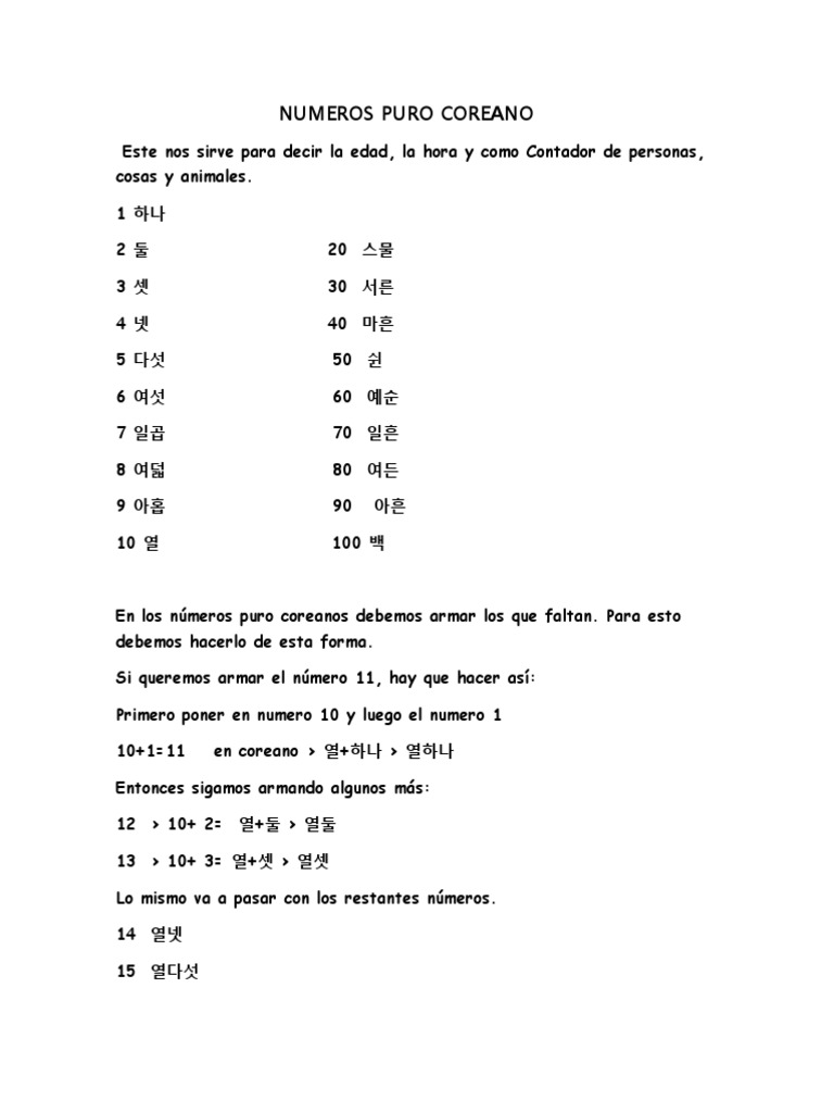 Numeros Puro Coreano + Edad | PDF