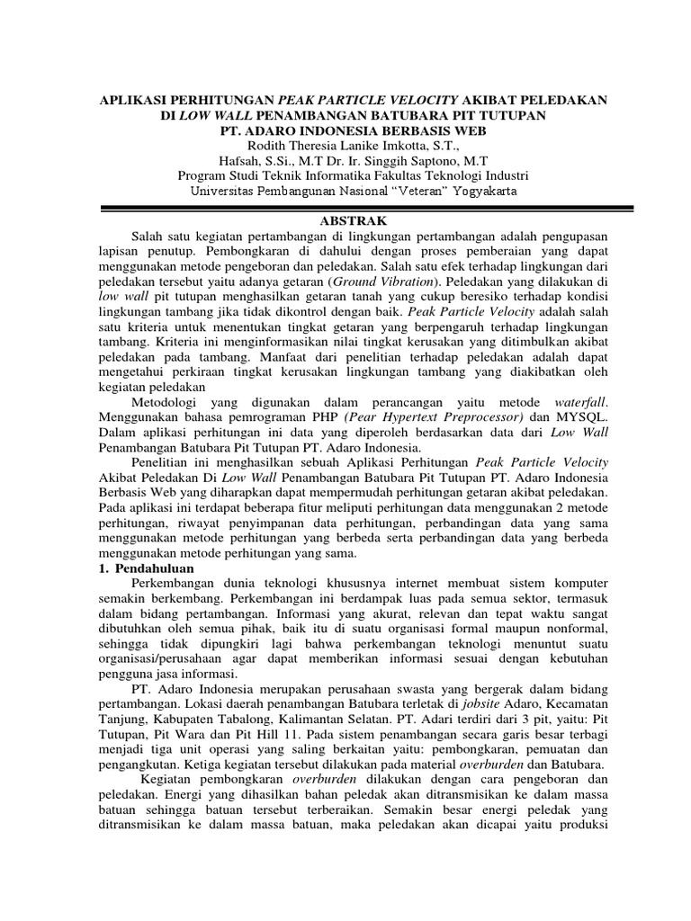 Perhitungan Peak Particle Velocity Akibat Peledakan | PDF