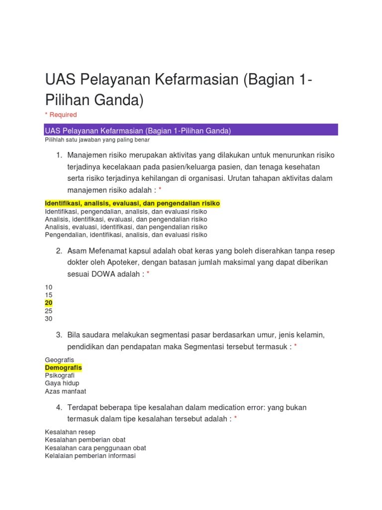 UAS Pelayanan Kefarmasian Pilgan - Compressed | PDF