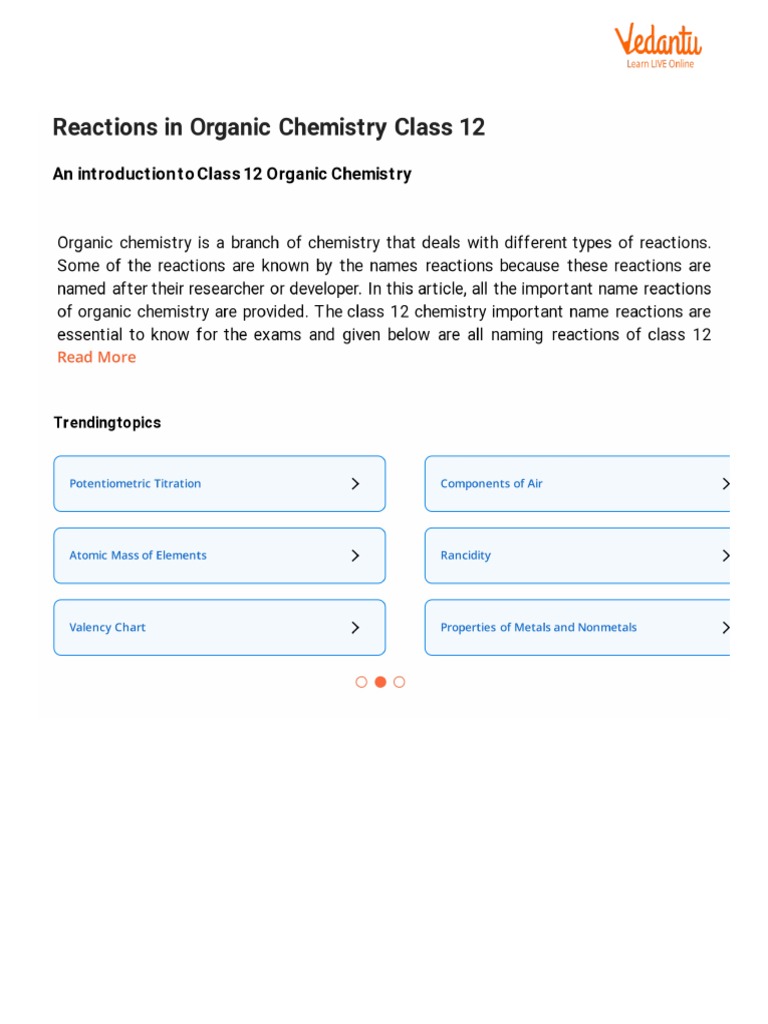 Reactions in Organic Chemistry Class 12 | PDF