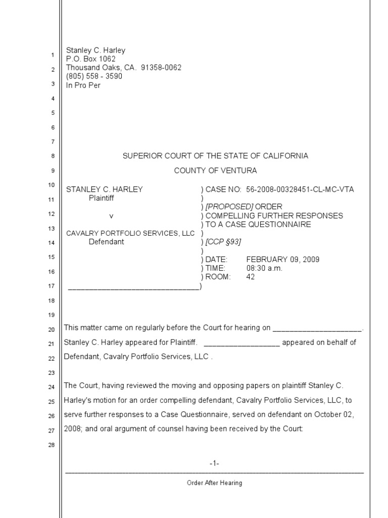 Proposed Order For Motion To Compel Further Responses To Case ...