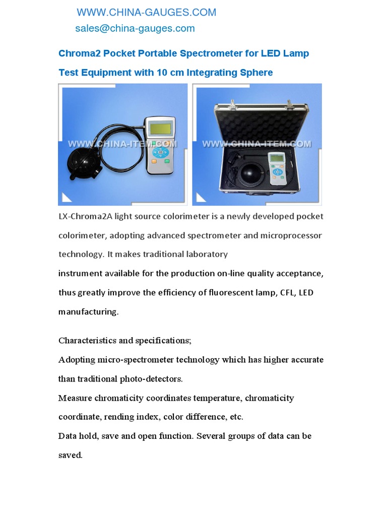 Chroma2 Pocket Portable Spectrometer For LED Lamp | PDF