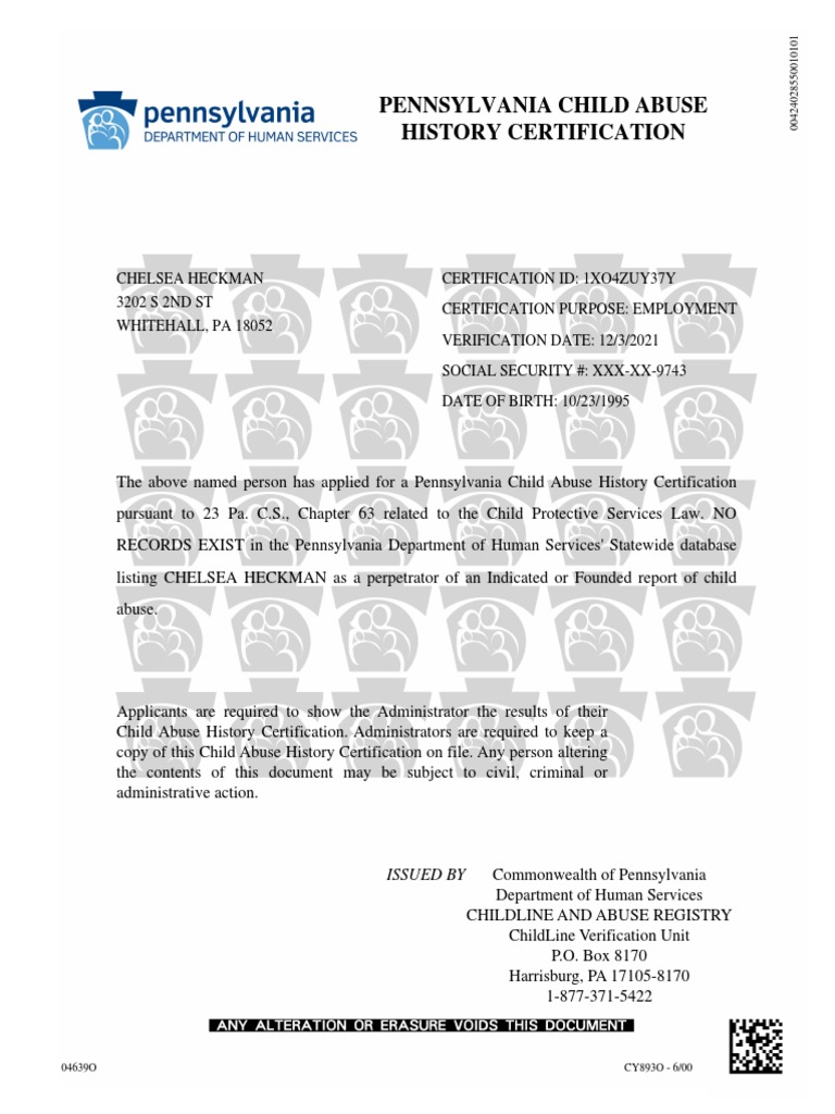 PA Child Abuse History Cert. | PDF