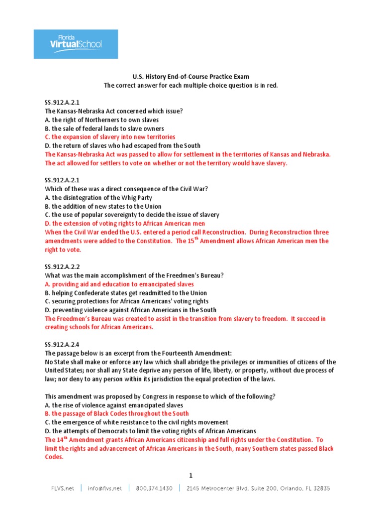 Practice Test Us History Test Answers | PDF | Freedman | The United States