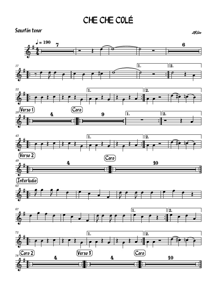 CHE CHE COLÉ-Saxofón Tenor | PDF