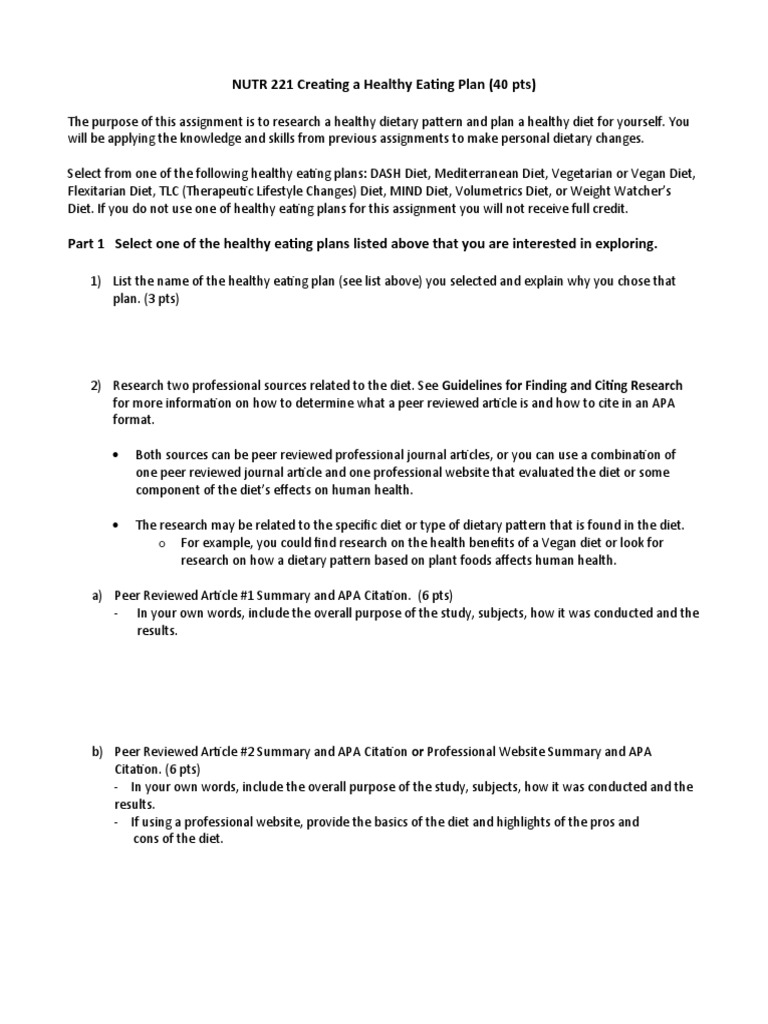 Personal Healthy Eating Plan Assignment | PDF | Diet & Nutrition | Diet ...