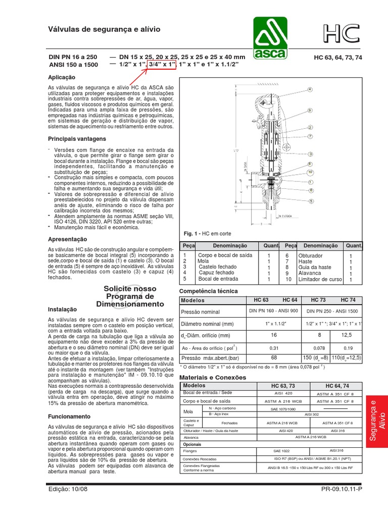 CATALOGO PSV - PSV | PDF | Válvula | Física Aplicada e Interdisciplinar