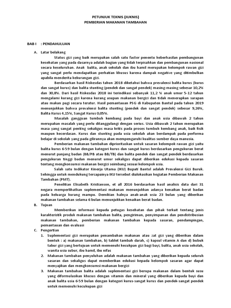 Petunjuk Teknis PMT Susu - 2020-1 | PDF