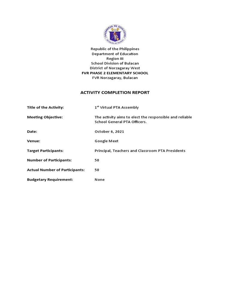 Narrative Report On 1st Virtual PTA Assembly | PDF | Wellness