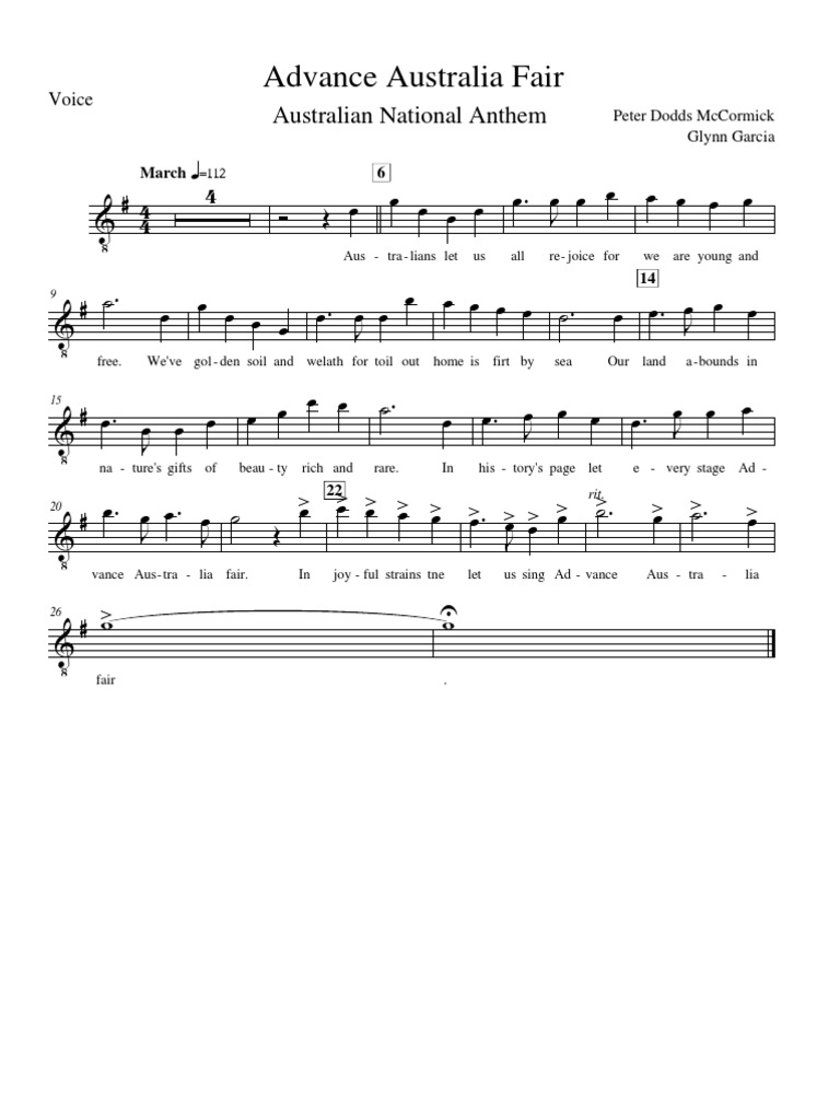 Australian National Anthem - Parts | PDF | Oceanian Anthems ...