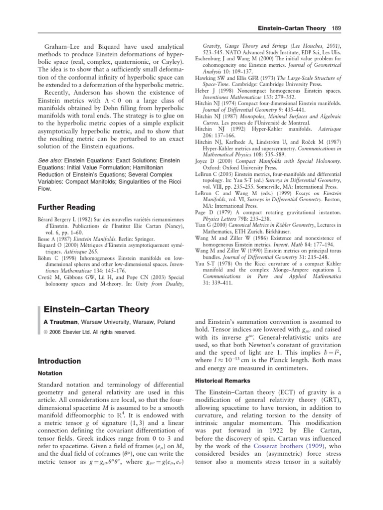 Einstein-Cartan Theory, A Trautman | PDF | General Relativity | Tensor