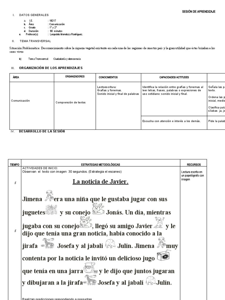 SESION Aprendizaje Letra J J | PDF