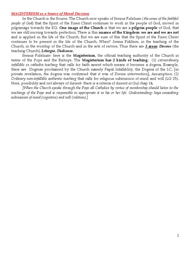 The Magisterium As A Source of Moral Decision | PDF