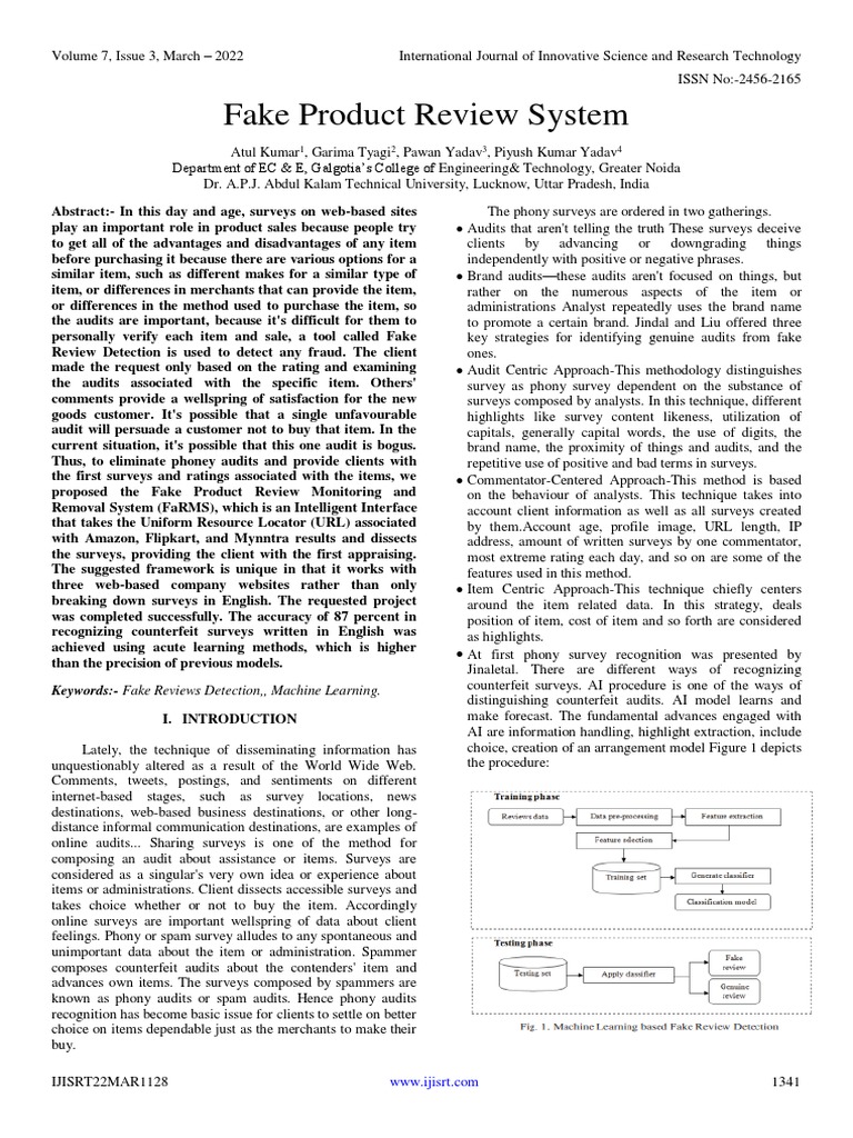 Fake Product Review System: Keywords:-Fake Reviews Detection,, Machine ...