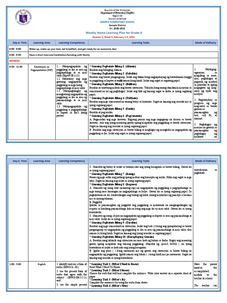 Grade 4 All Subjects WHLP q2 w5 | PDF