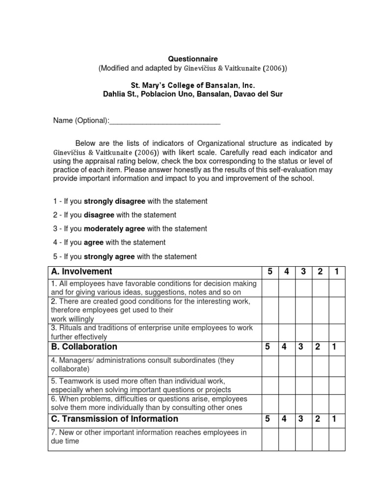 Adapted Questionnaire and References | PDF | Employment | Goal