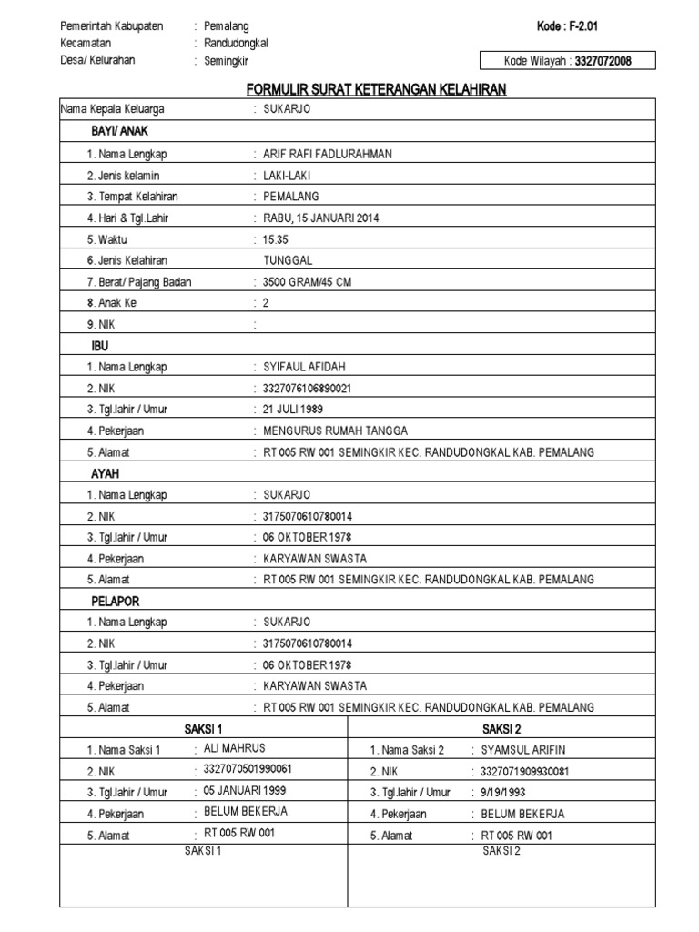 Formulir Akte Kelahiran | PDF