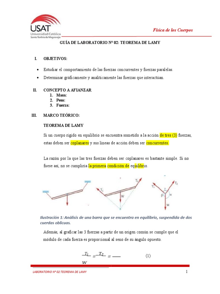 GUÍA N°02 - Teorema de Lamy | PDF | Masa | Fuerza
