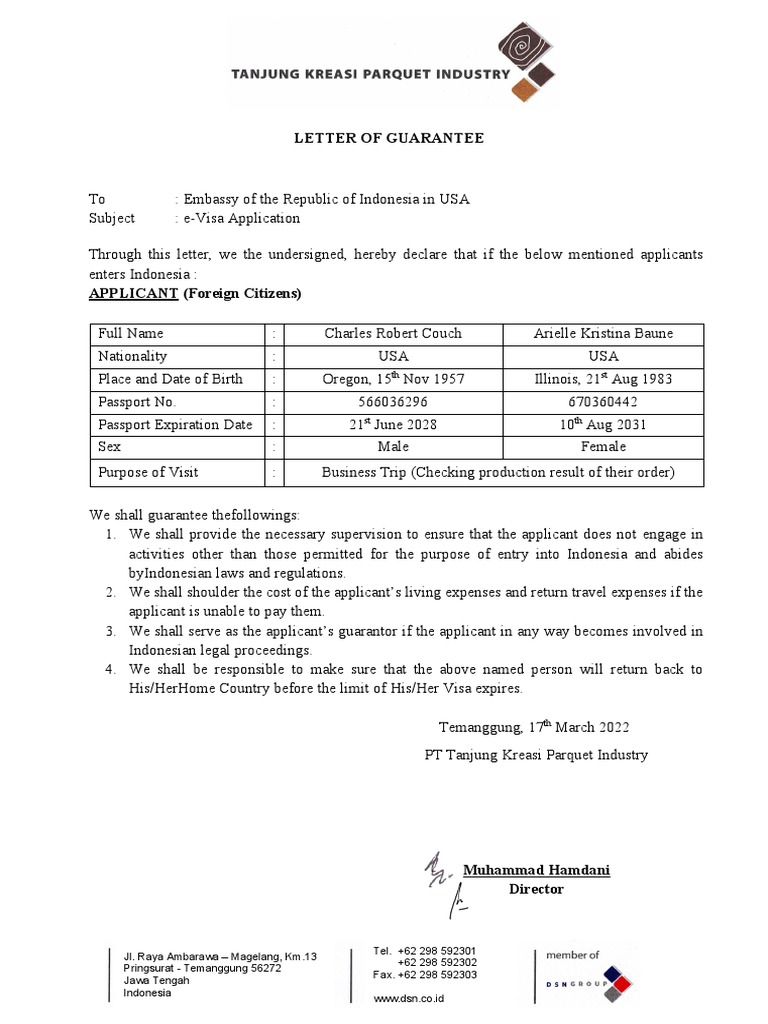 Letter of Guarantee | PDF | Travel Visa | Immigration Law