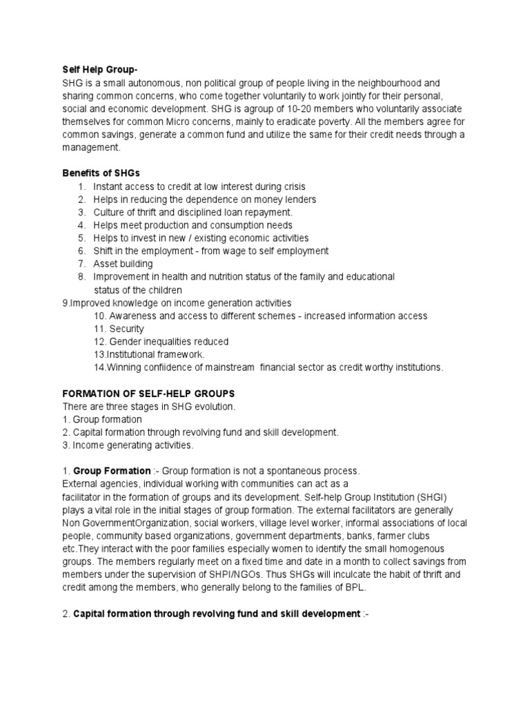 Self Help Group | PDF | Loans | Credit