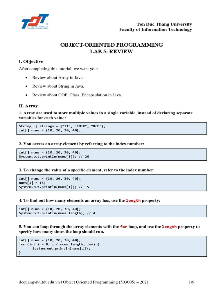 Object-Oriented Programming Lab 5: Review: Ton Duc Thang University ...