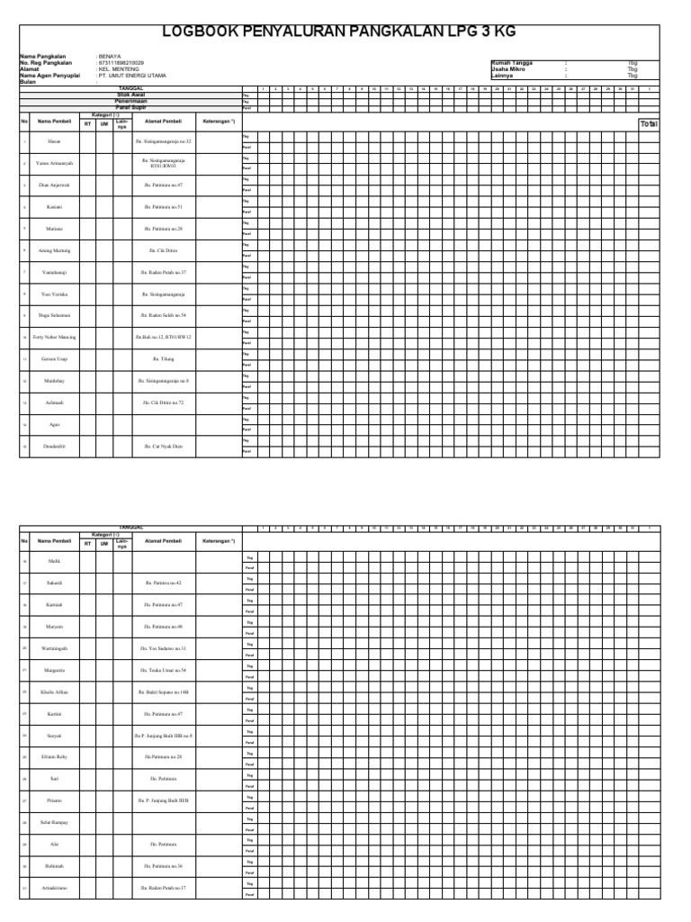 Format Log Book Pangkalan LPG 3 KG 1 | PDF