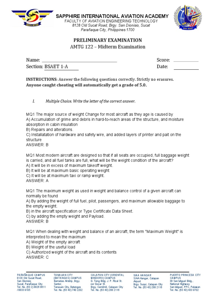 Amtg 122 Midterm Exam Bsaet 1a | PDF | Aircraft | Aerospace