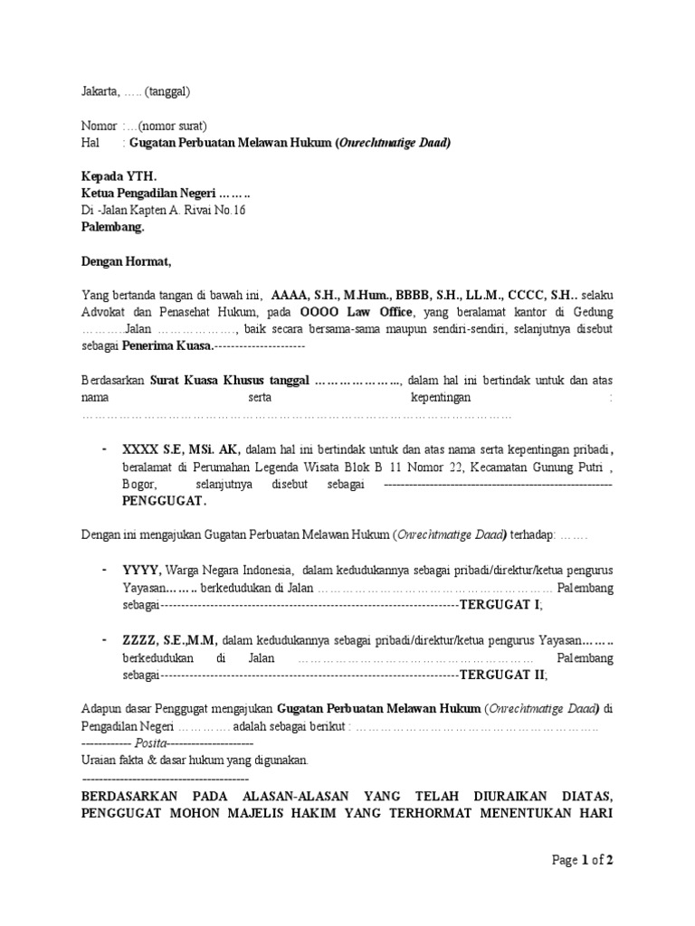 Contoh Gugatan Perbuatan Melawan Hukum | PDF