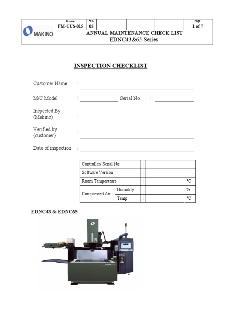 EDNC43 & 65 AMC Check List | PDF | Cartesian Coordinate System | Valve