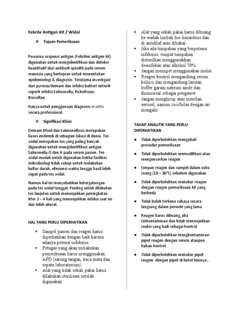 Febrile Antigen Kit Atau Widal (Translate) | PDF | Sains & Matematika