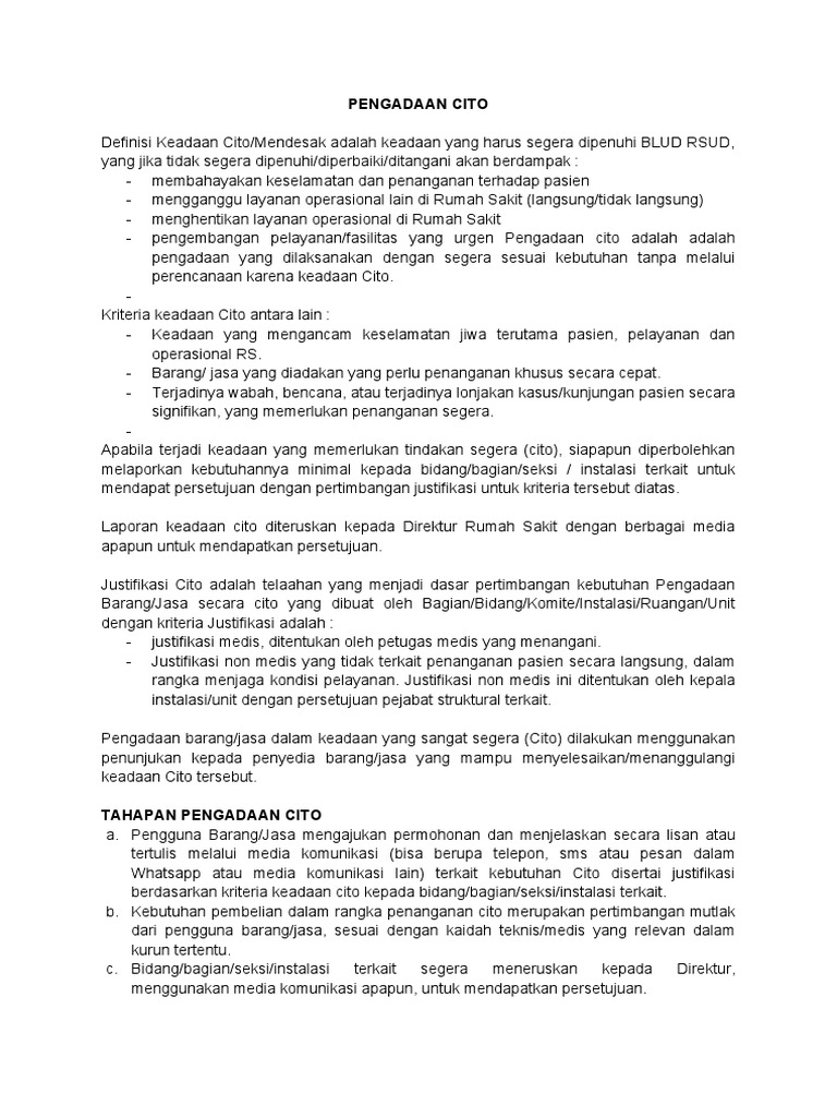 Pengadaan Cito dalam Layanan Medis | PDF