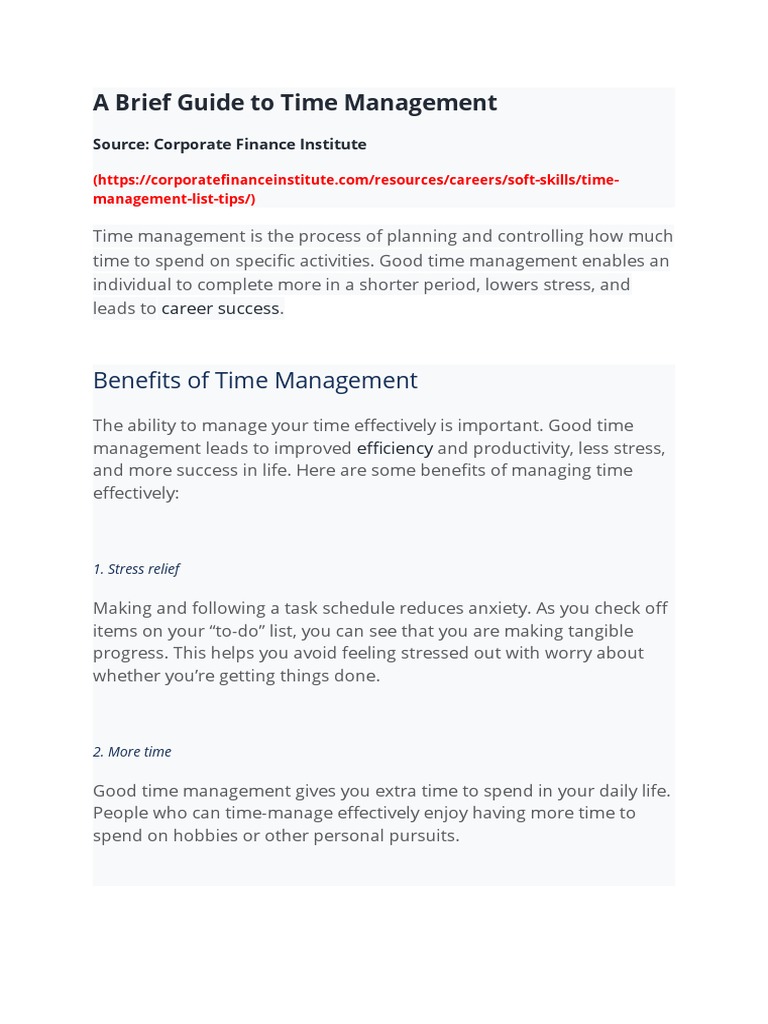 Time Management Tips & Benefits | PDF | Professional Skills | Time ...