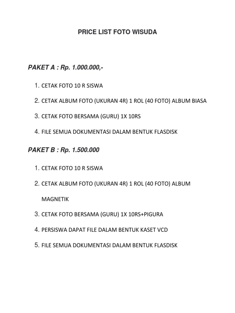 Price List Foto Wisuda | PDF | Ilmu Sosial | Kajian Bahasa Asing