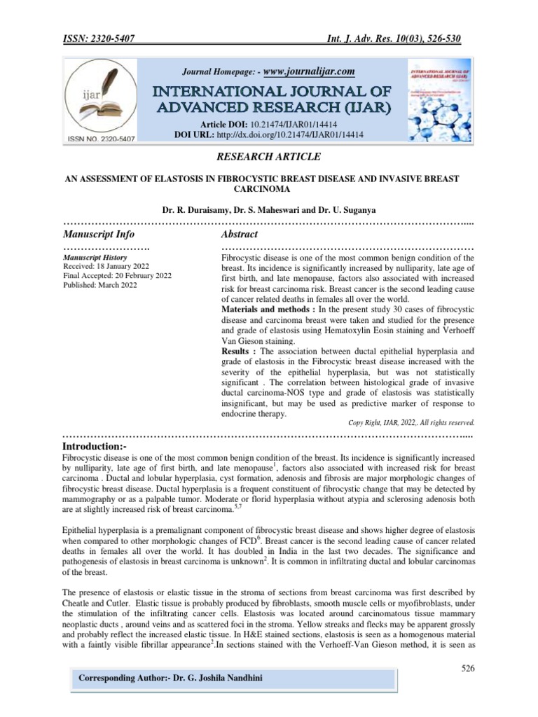 An Assessment of Elastosis in Fibrocystic Breast Disease and Invasive ...
